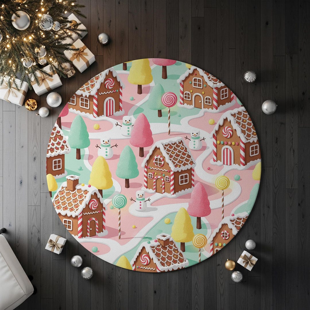 Gingerbread Village Christmas Rug: Whimsical Candyland Holiday Decor - Etsy