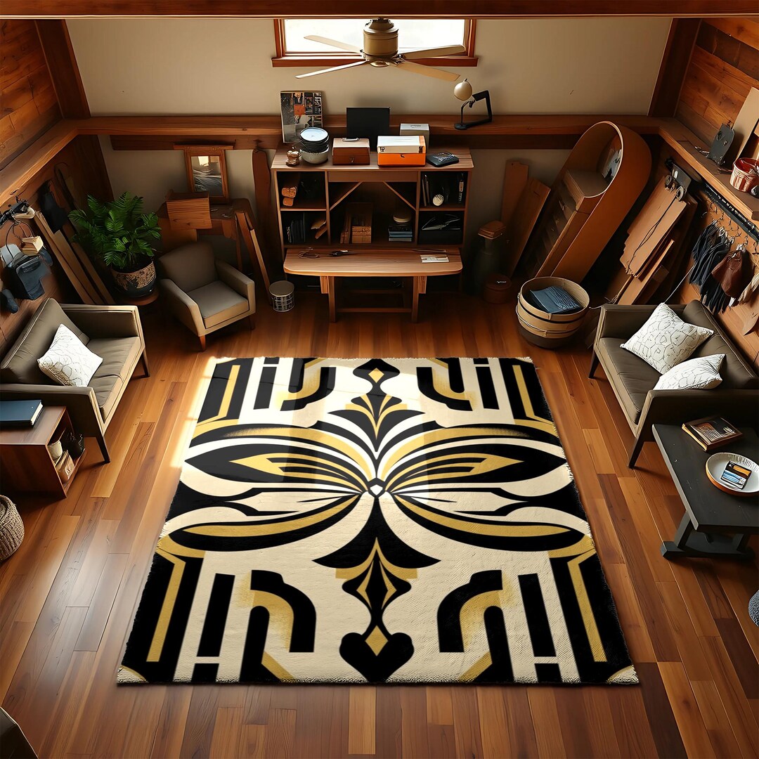 Art Deco Area Rug: Black and Gold Geometric Glam Carpet - Etsy