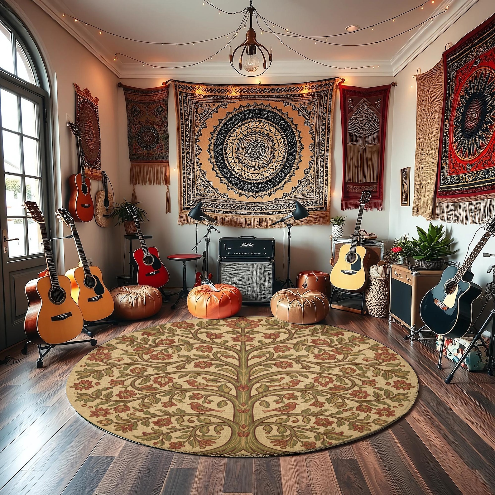 Tree of Life Round Rug: Floral Bird Boho Home Decor - Etsy México