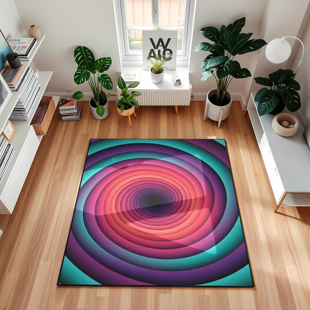 3D Vortex Area Rug – Optical Illusion Tunnel Carpet, Purple Teal Pink ...