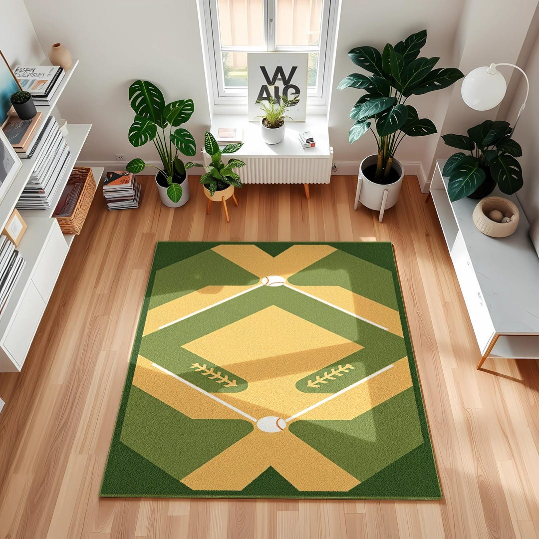 Baseball Field Rug: Kids Sports Room Decor, Green Play Carpet - Etsy