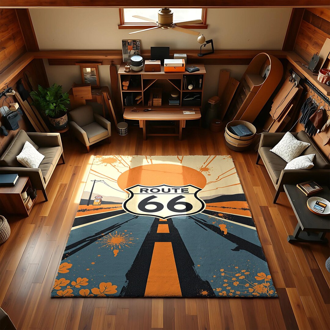 Route 66 Rug: Retro Americana Sunset Design - Etsy