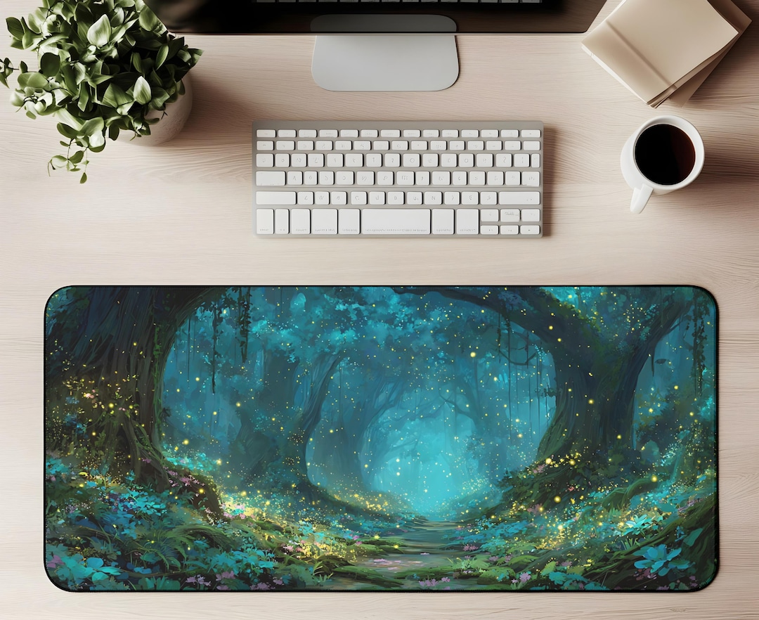 Enchanted Forest Desk Mat Mouse Pad Gaming Mat Magical Woodland Glow ...