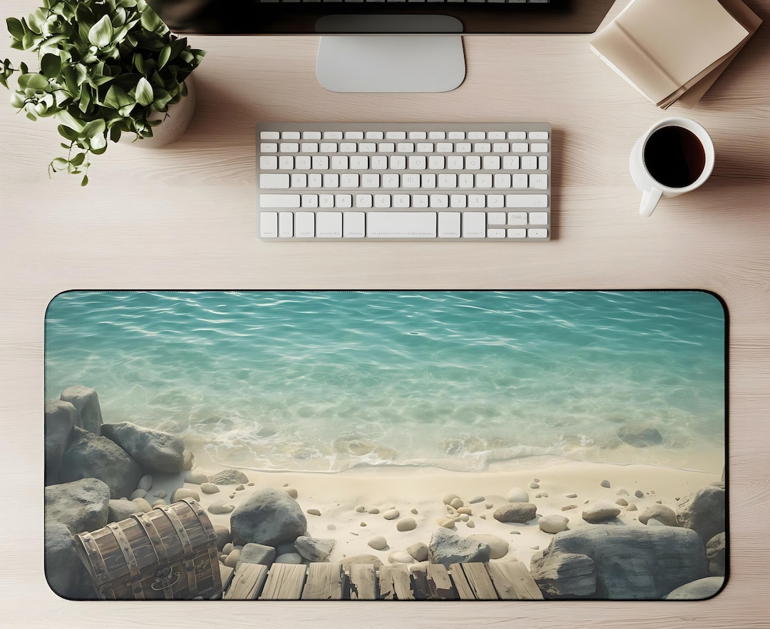 Pirate Beach Desk Mat Ocean Shore Mouse Pad Coastal Treasure Island ...