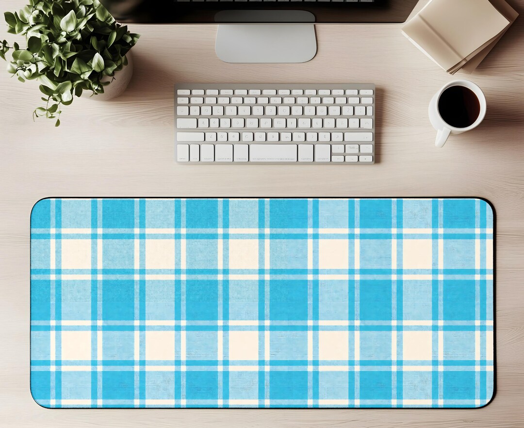 Cyan Plaid Desk Mat Cyan Plaid Mouse Pad Blue Gingham Turquoise ...