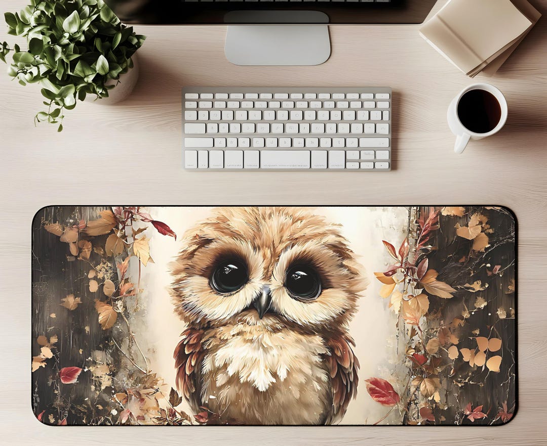 Cute Baby Owl Desk Mat | Woodland Autumn Mouse Pad, Large Office ...