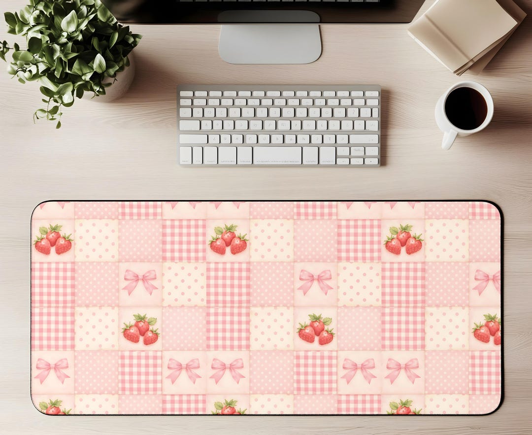 Strawberry Patchwork Bow Desk Mat Strawberry Patchwork Bow Mouse Pad ...