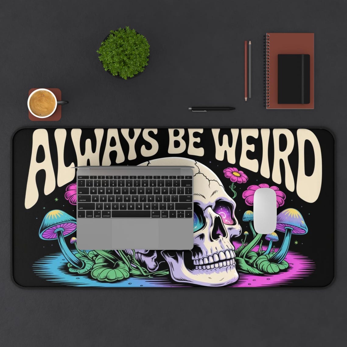 Always Be Weird Desk Mat, Colorful Skull & Flowers, Office Decor, Gamer ...
