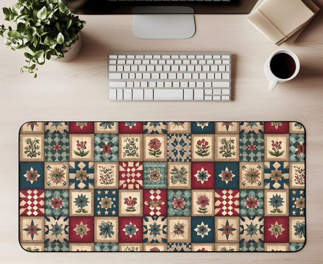 Vintage Quilt Desk Mat Patchwork Mouse Pad Gaming Mat Country Floral ...