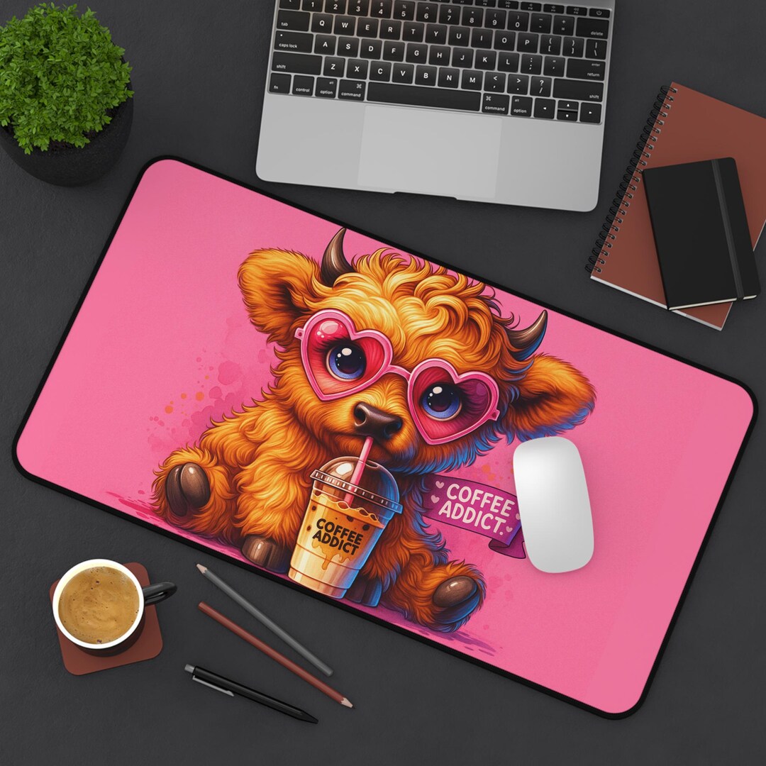 Cute Cow Desk Mat Coffee Addict Decor Cow Decor for Home Office Cow ...