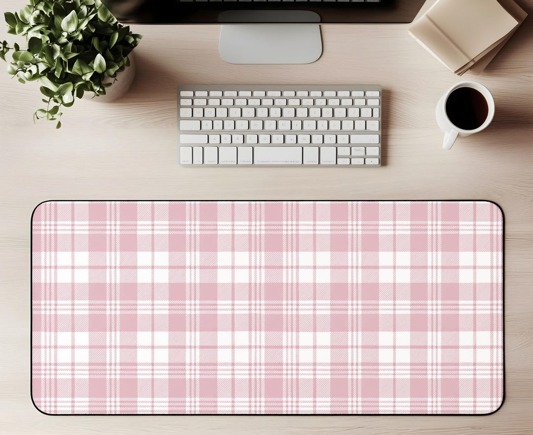 Chic Pink Plaid Desk Mat Pink Gingham Mouse Pad Blush Pink Gaming Mat ...