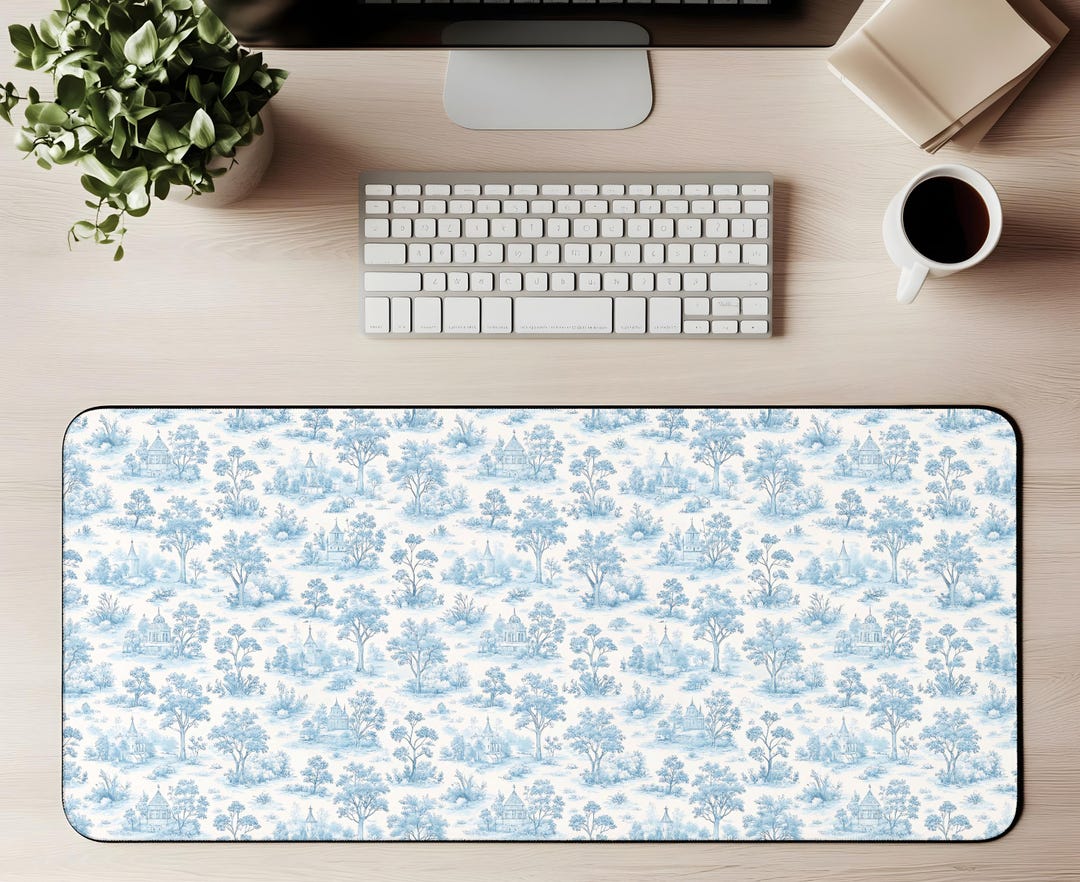 Blue Toile Desk Mat Blue Toile Mouse Pad French Country Pastoral ...