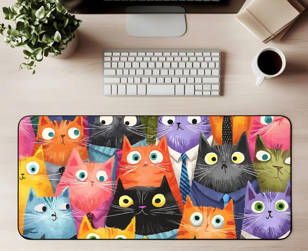 Colorful Cat Desk Mat Cute Cat Art Mouse Pad Kitten Gaming Mat Bright ...