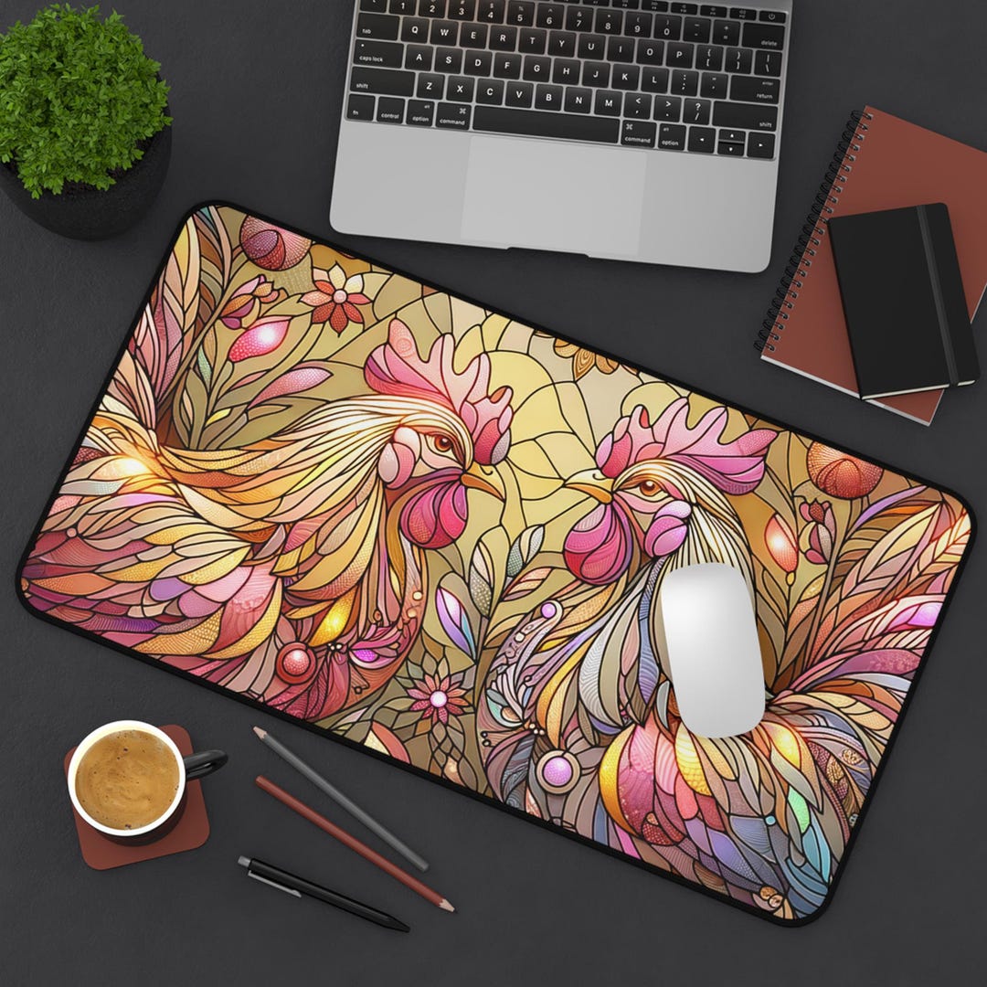 Chicken Desk Mat Stained Glass Chicken Mouse Pad Farmhouse Decor for ...