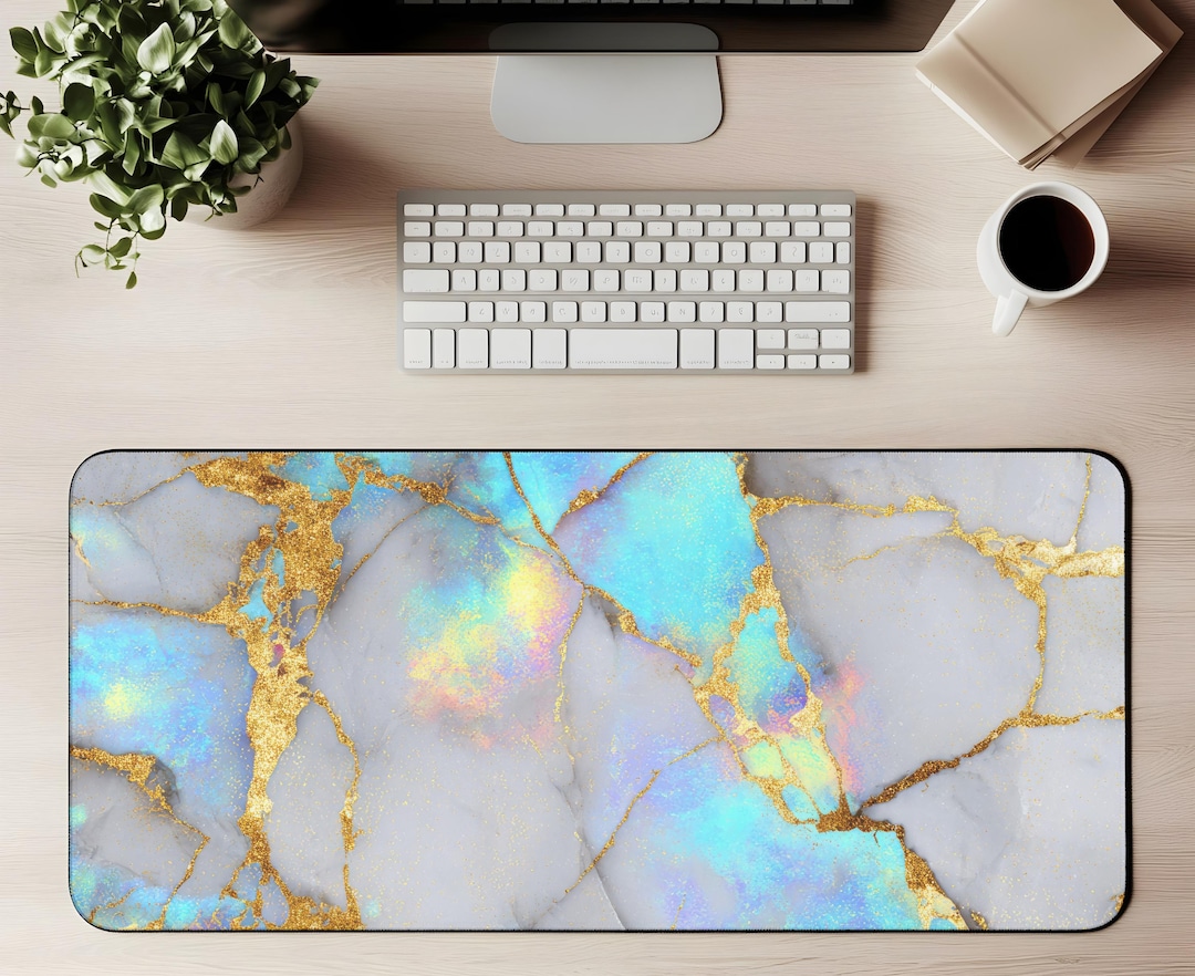 Iridescent Gold Marble Desk Mat | Holographic Marble Mouse Pad - Etsy