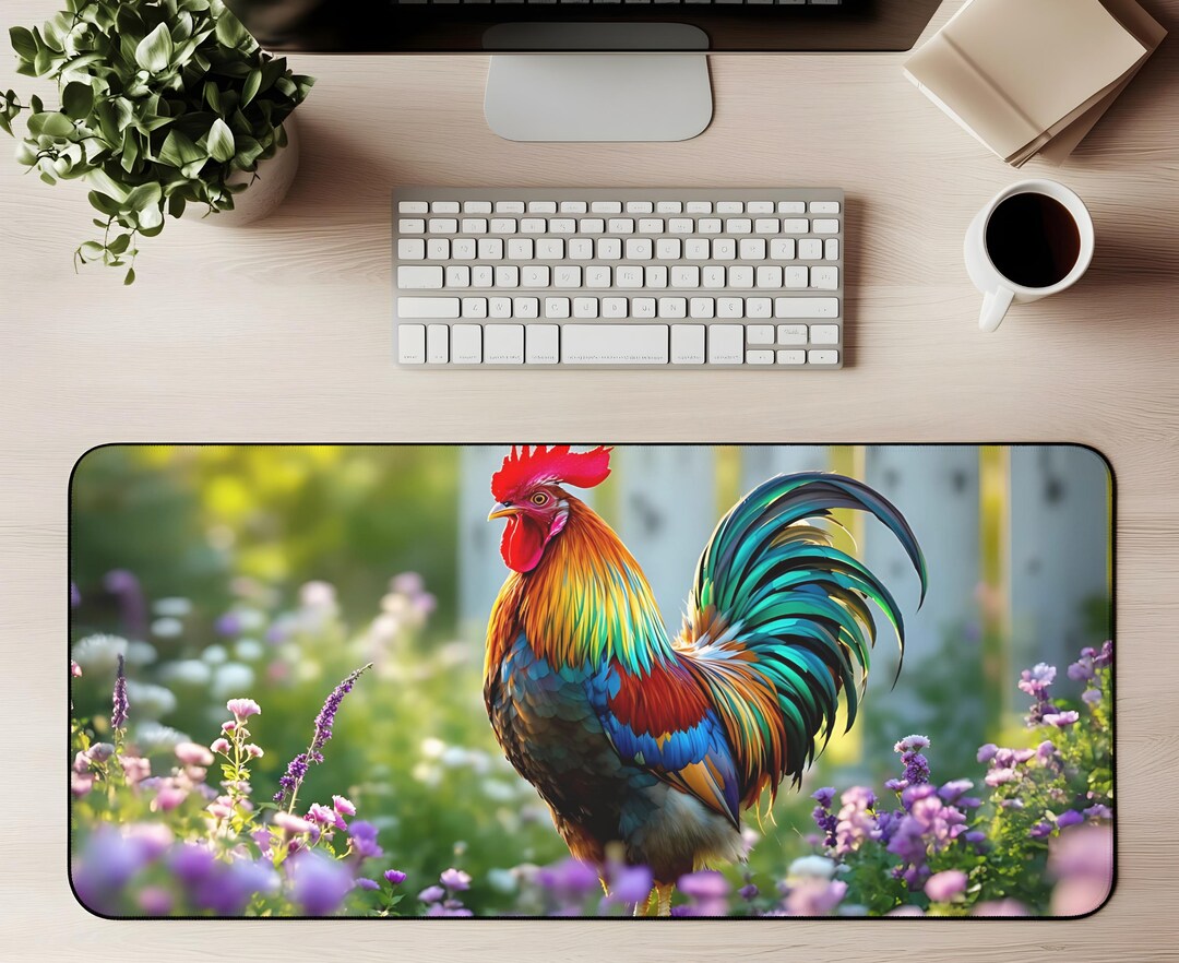 Colorful Rooster Desk Mat Colorful Farm Chicken Garden Flowers Large ...