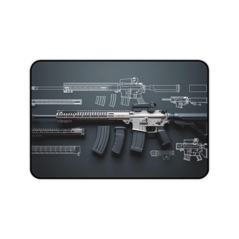 Tactical Desk Mat Gun Blueprint Desk Mat Gaming Mat Large Mouse Pad ...