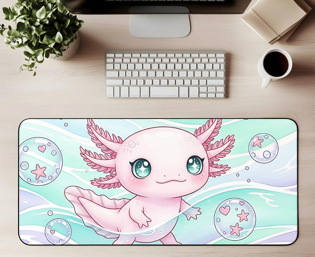 Kawaii Axolotl Desk Mat Cute Pink Water Creature Gaming Mouse Pad ...