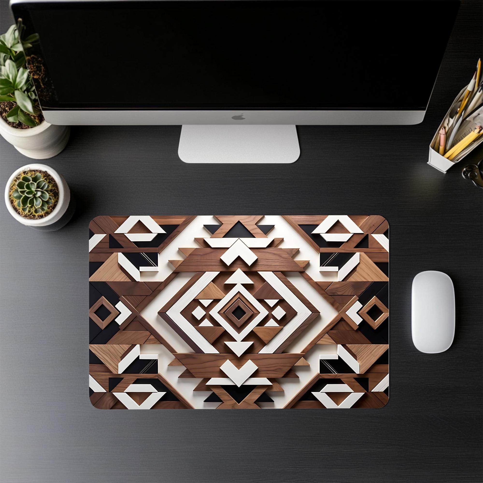 Geometric Tribal Wood Pattern Desk Mat | Aztec-inspired Office Deskpad ...