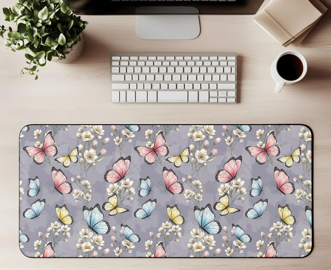 Pastel Butterfly Floral Desk Mat Pastel Butterfly Floral Mouse Pad ...