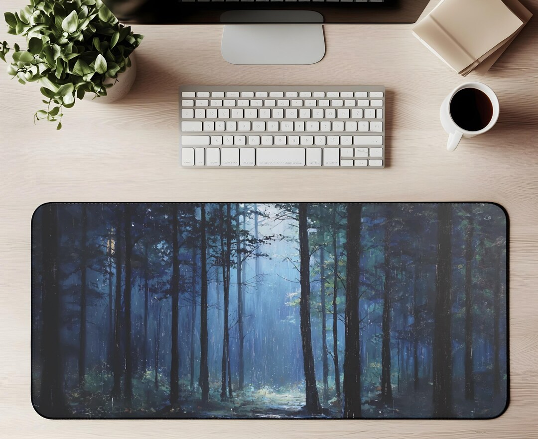 Mystical Forest Desk Mat Raining Forest Mouse Pad Forest Rain Night ...