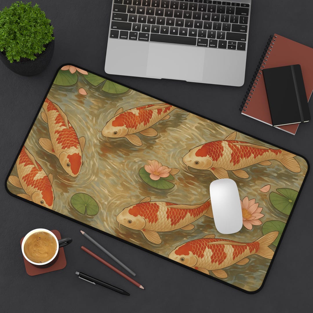Koi Desk Mat Koi Pond Gaming Mat Koi Lily Pad Water Koi Lover Gift for ...