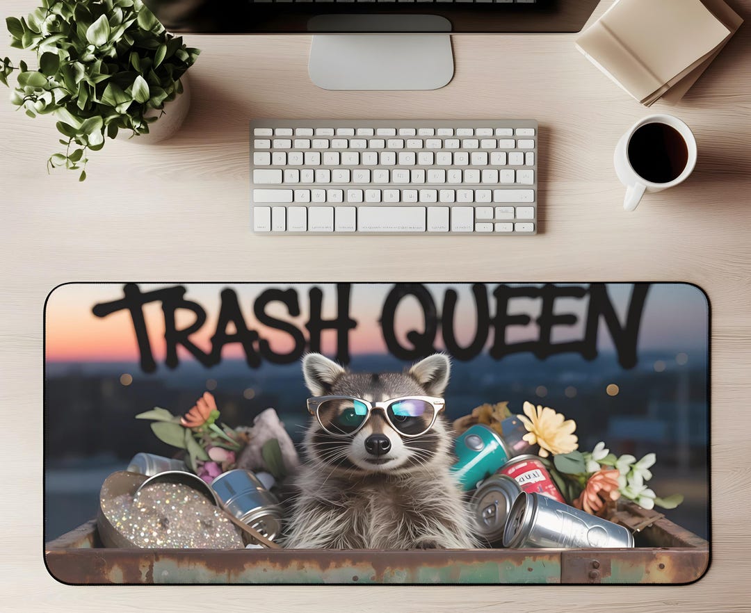 Trash Queen Raccoon Desk Mat Funny Trash Panda Mouse Pad Trendy Trashy ...