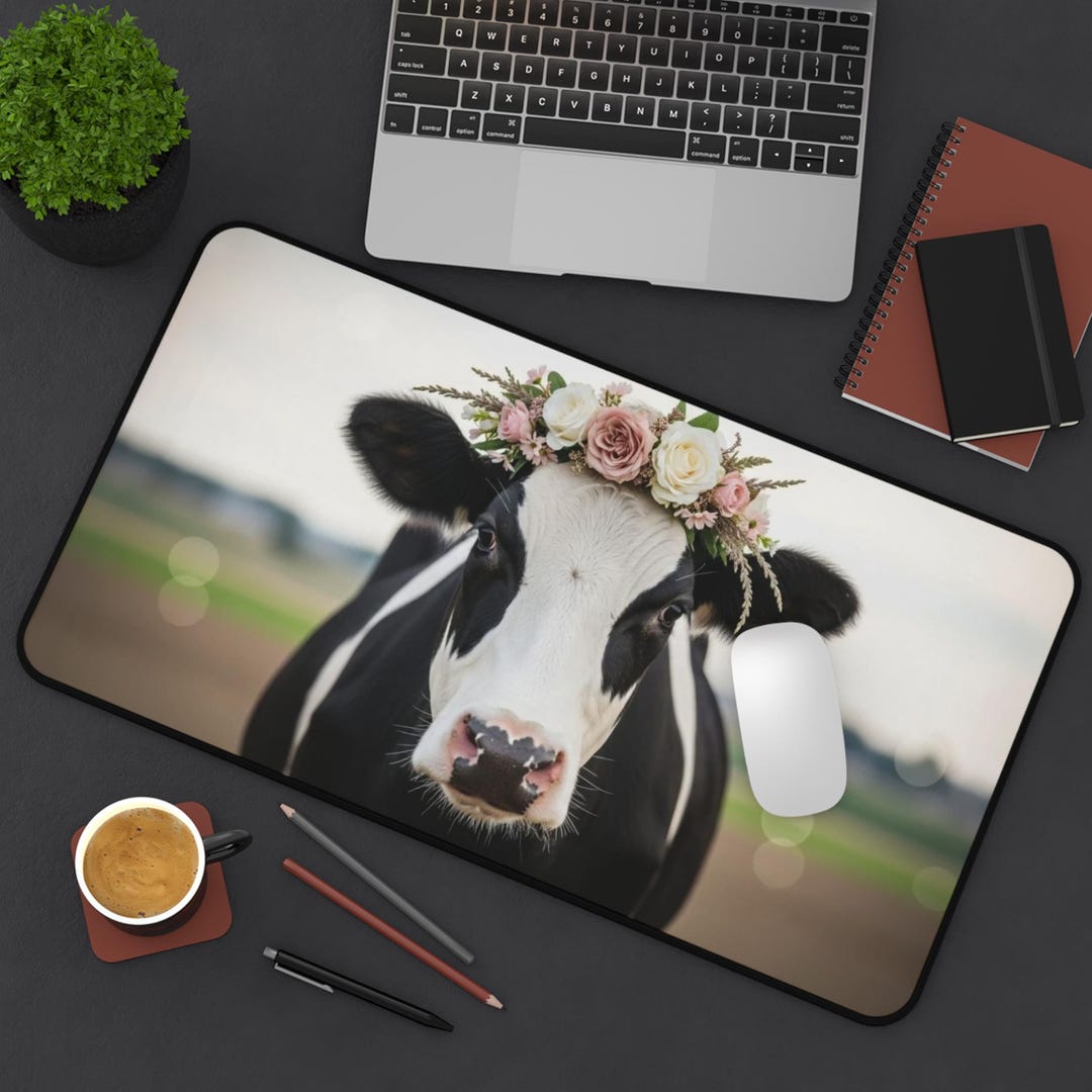 Floral Cow Desk Mat Cute Cow Mouse Pad Cute Cow Desk Decor Home Office ...