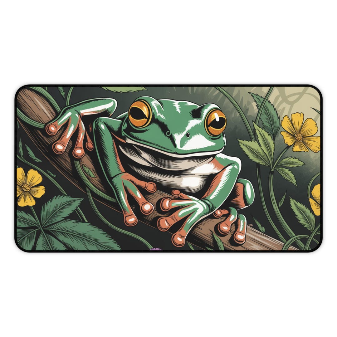Frog Desk Mat Frog Gaming Mat Frog Mouse Pad Green Frog Illustration ...