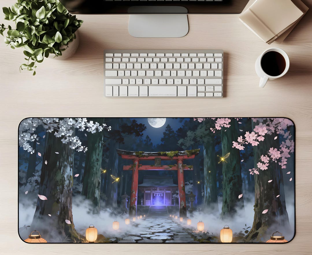 Torii Shrine Night Desk Mat Mouse Pad Anime Landscape Japanese Temple ...
