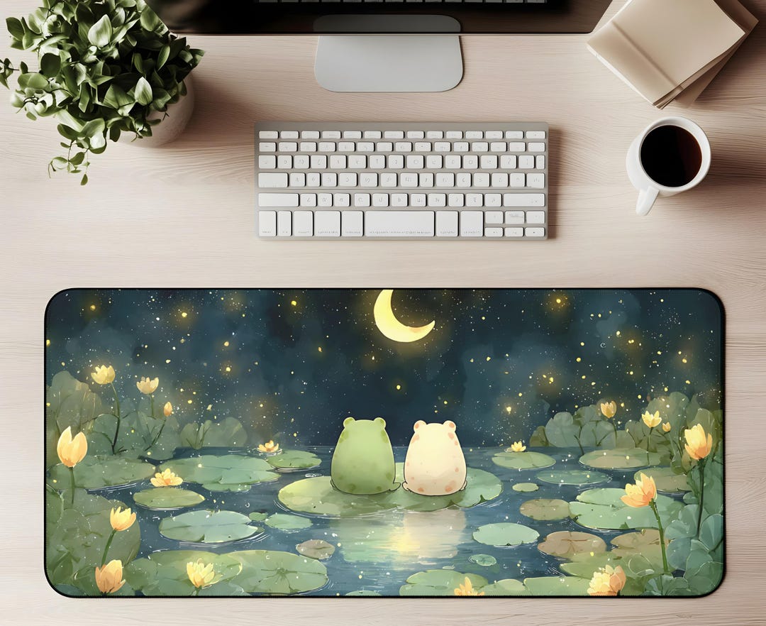 Kawaii Frog Couple Desk Mat Mouse Pad Gaming Mat Cute Frogs on Lily ...