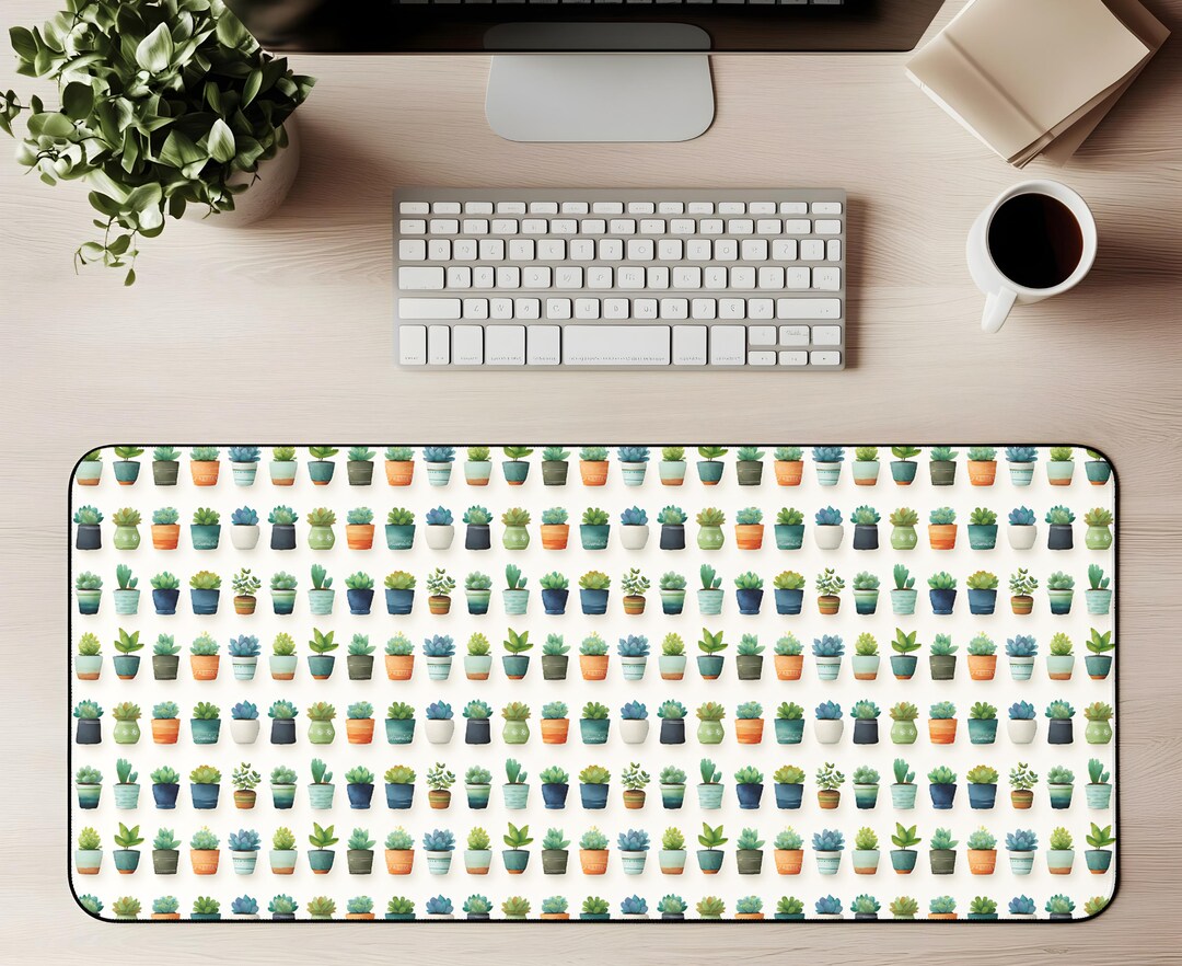 Succulent Desk Mat Botanical Mouse Pad Gaming Mat Potted Plant Pattern ...
