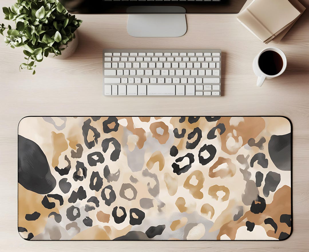 Neutral Leopard Print Desk Mat | Animal Print Mouse Pad - Etsy
