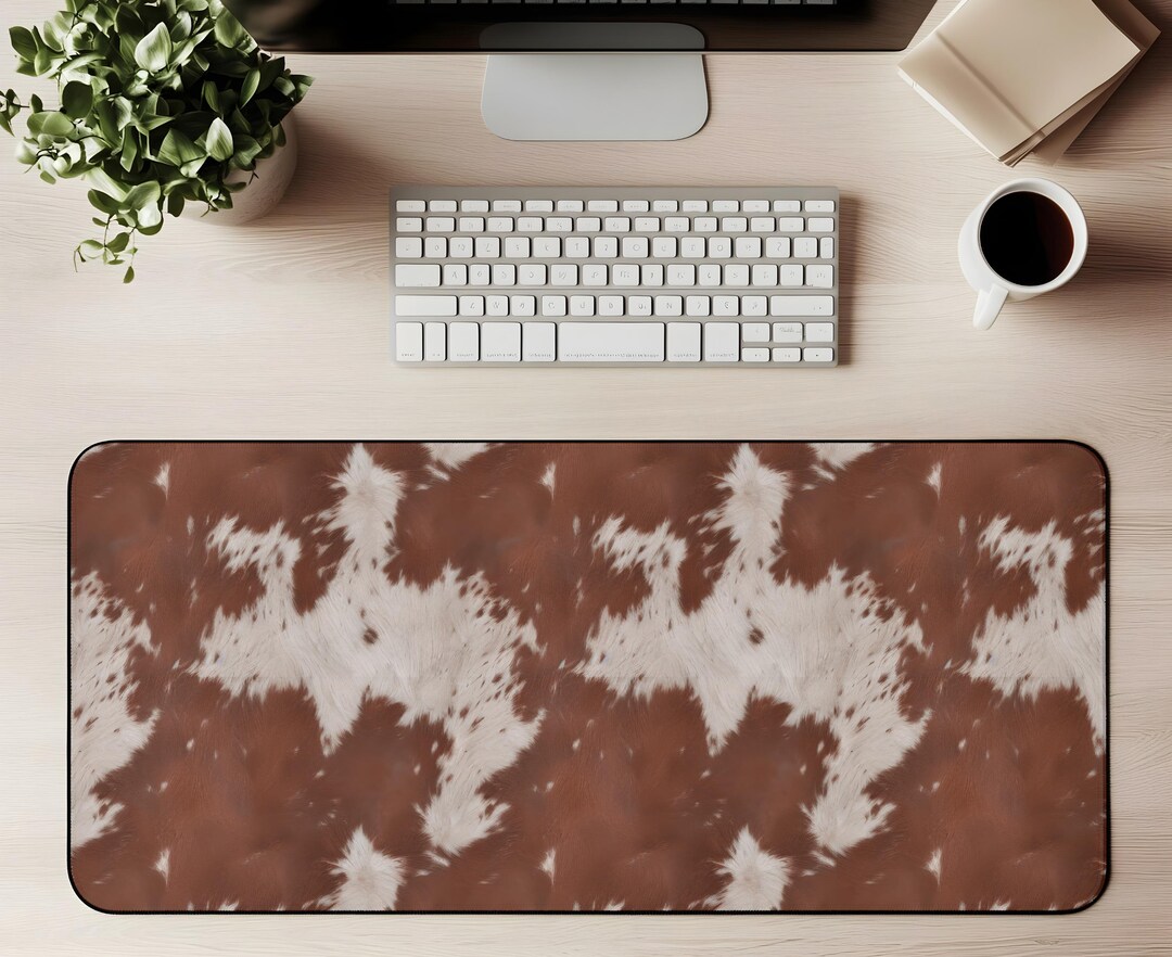 Cow Print Desk Mat Cowhide Mouse Pad Gaming Mat Brown and White Western ...