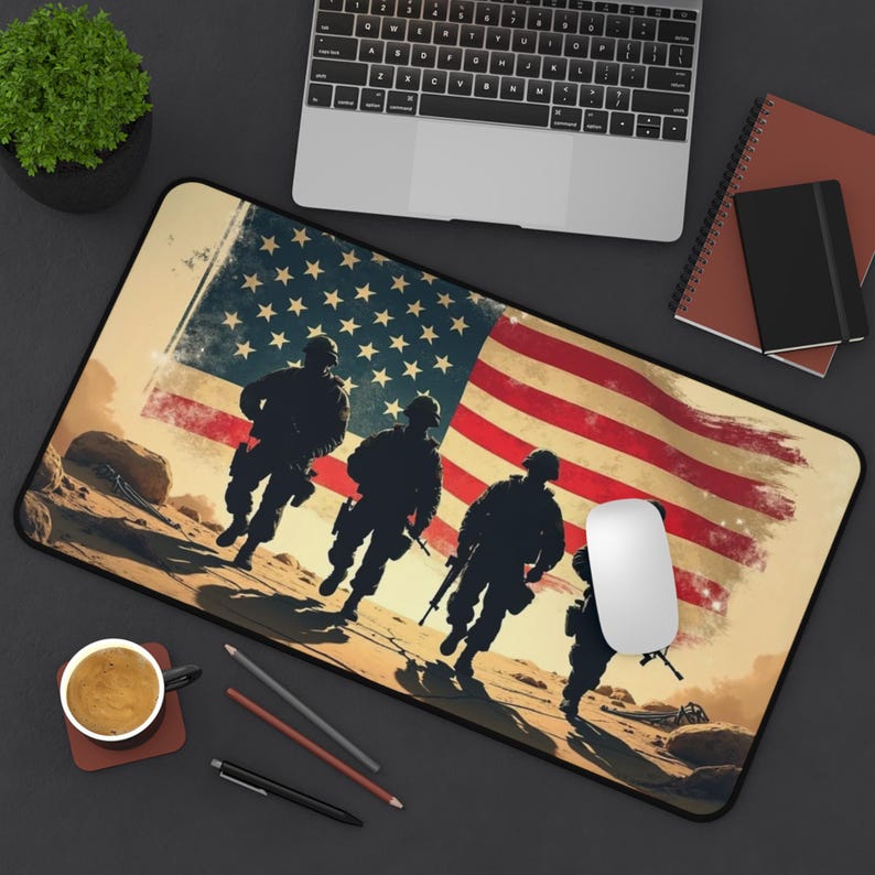 Patriotic Desk Mat American Flag Mouse Pad Soldier Gaming Mat Gift for ...