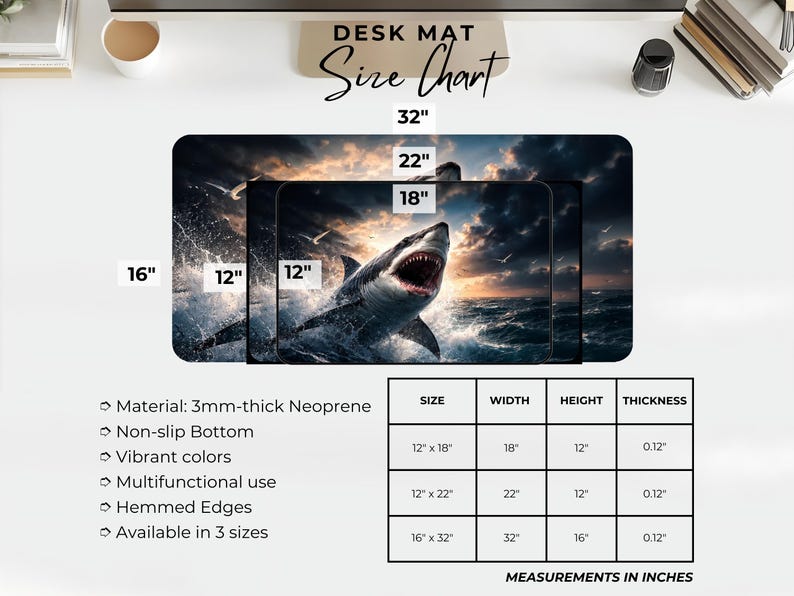 Great White Shark Desk Mat Ocean Storm Predator Mouse Pad Dramatic Sea ...