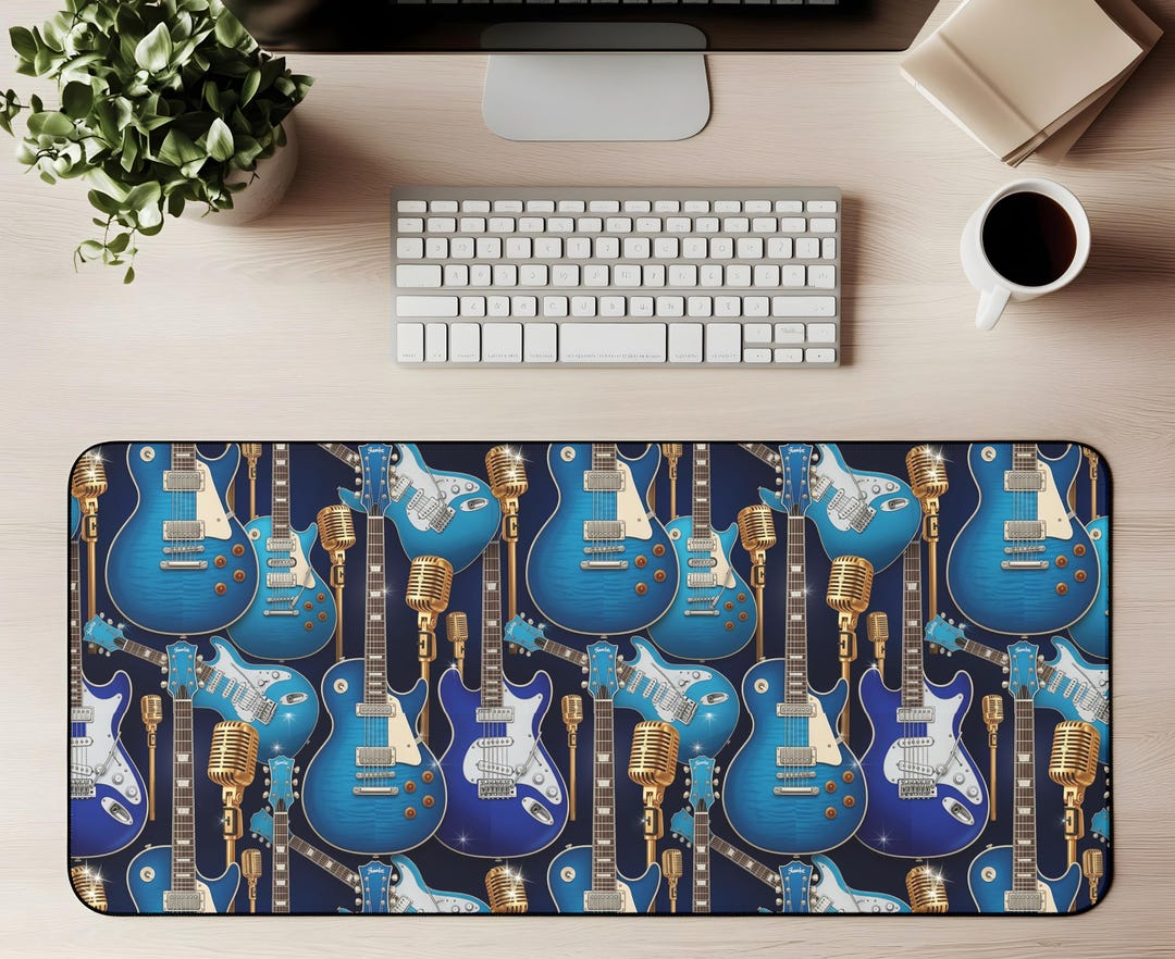 Guitar Desk Mat Music Mouse Pad Gaming Mat Music Lover Pattern Rock ...