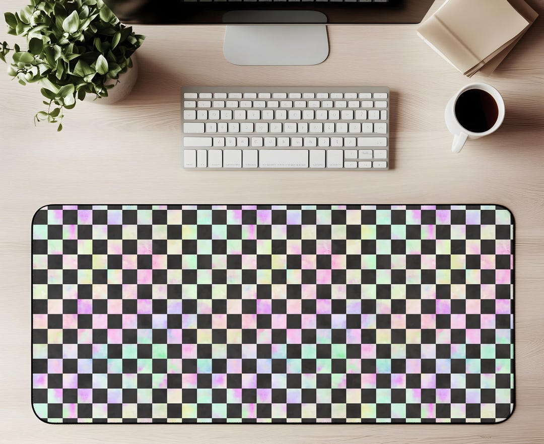 Pastel Checkerboard Desk Mat Checkered Mouse Pad Office Decor Colorful ...