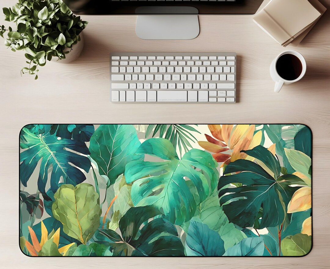 Tropical Leaves Desk Mat Mouse Pad Gaming Mat Jungle Botanical Office ...