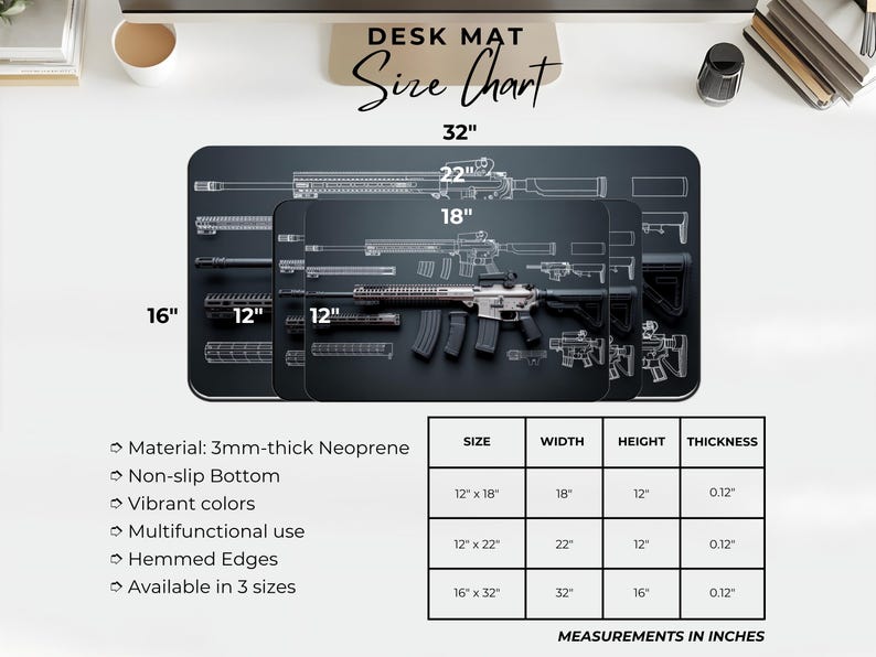 Tactical Desk Mat Gun Blueprint Desk Mat Gaming Mat Large Mouse Pad ...