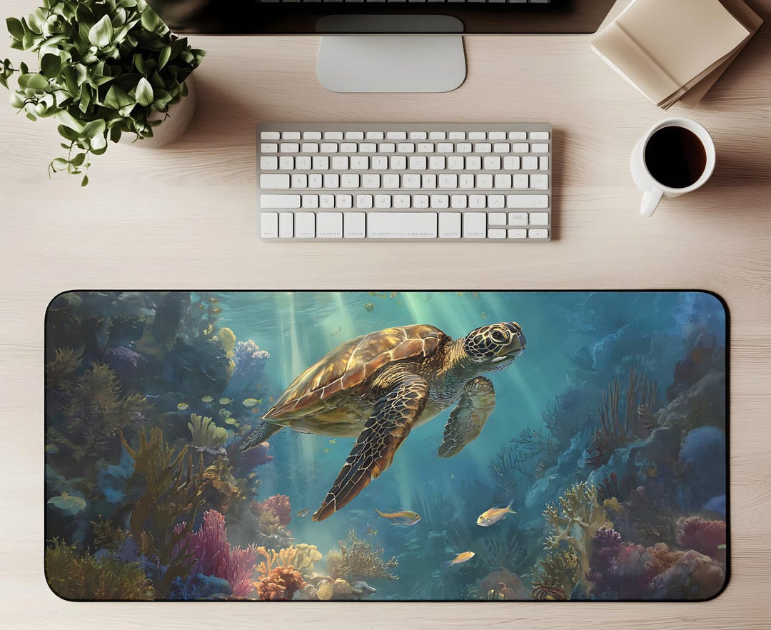 Sea Turtle Desk Mat Turtle Mouse Pad Underwater Reef Artwork Marine ...