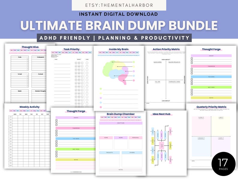 ADHD Brain Dump Printable: Thought Organizer & To-do List (digital ...