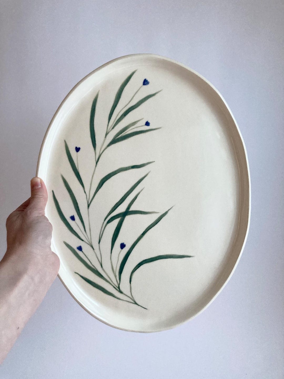 Botanical Hand Painted Platter With Delicate Flowers - Etsy
