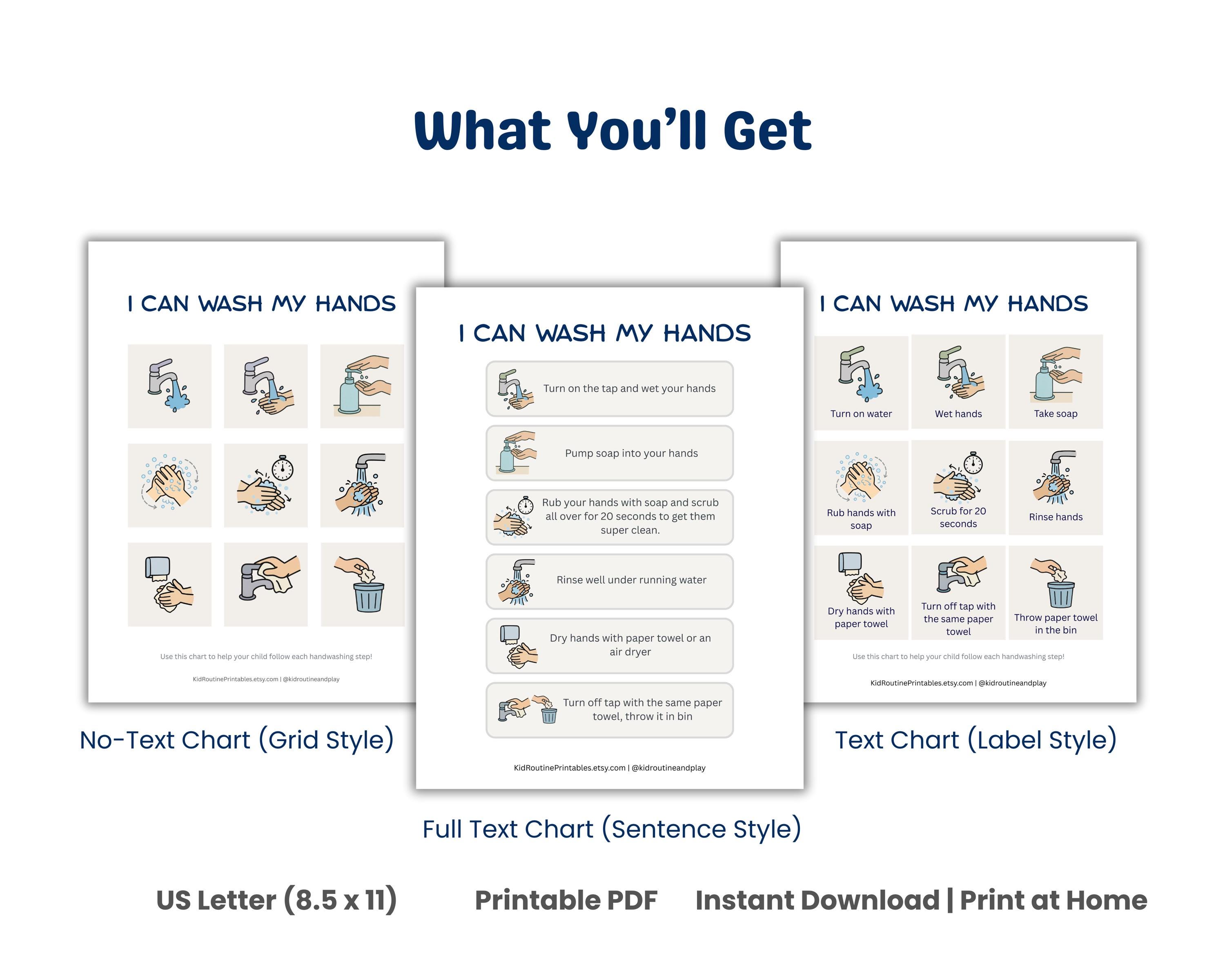 Visual Handwashing Routine Charts for Toddlers (autism-friendly ...