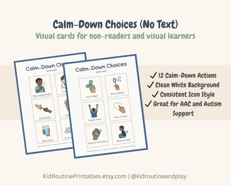 Calm Down Choices Printable, Visual Tools for Toddlers and Preschoolers ...