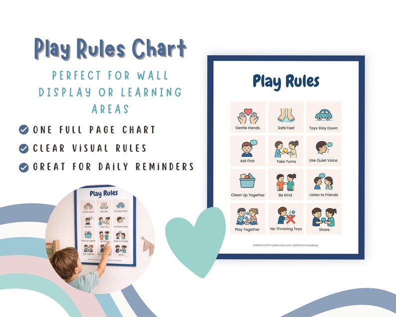 Large Play Rule Cards and Chart for Toddlers and Classrooms Printable ...