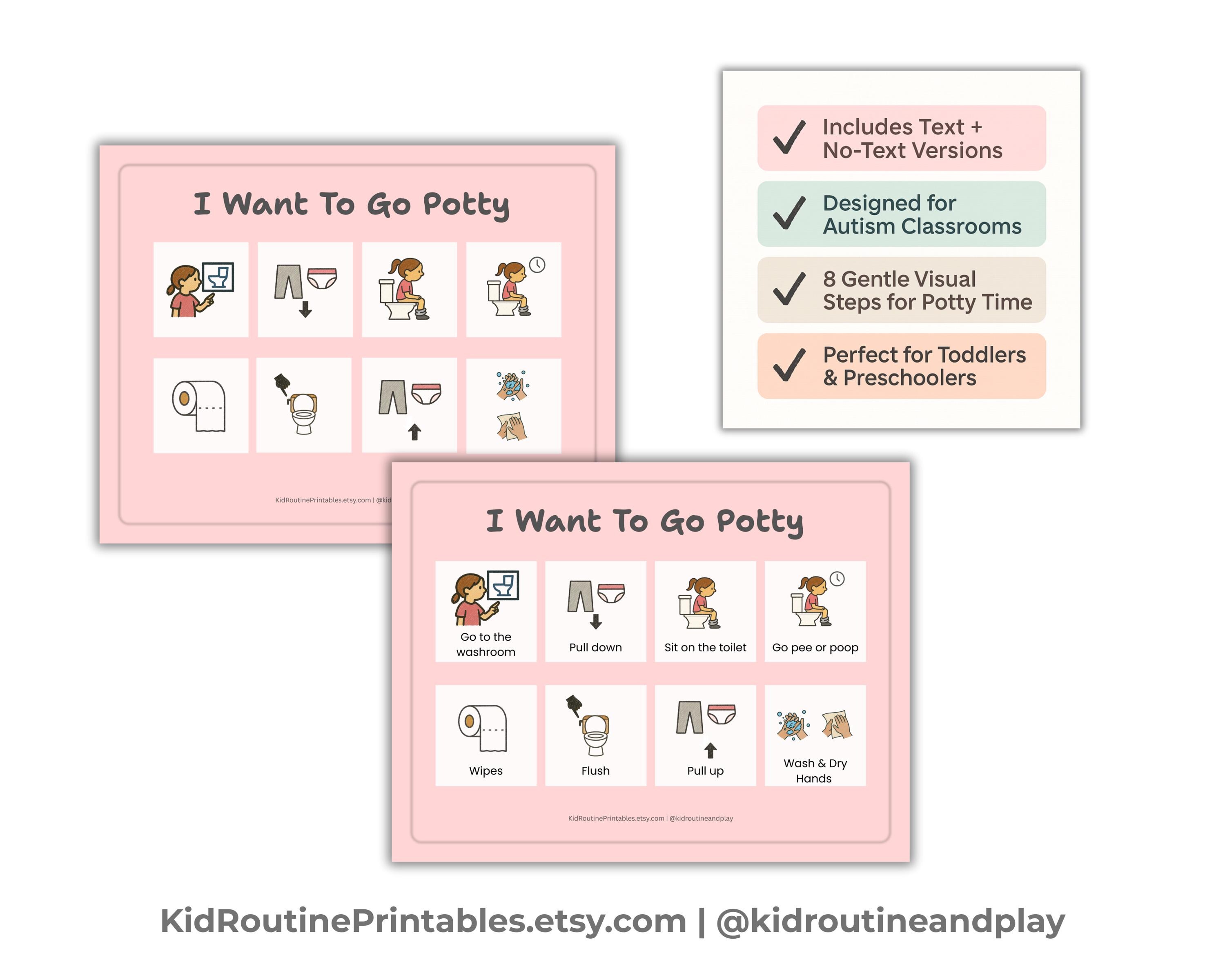 Potty Training Visual Chart for Girls: Autism-friendly Toilet Routine ...
