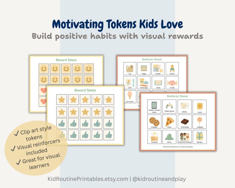 Printable Token Board Kit Behavior Support Visuals for Kids Reward ...