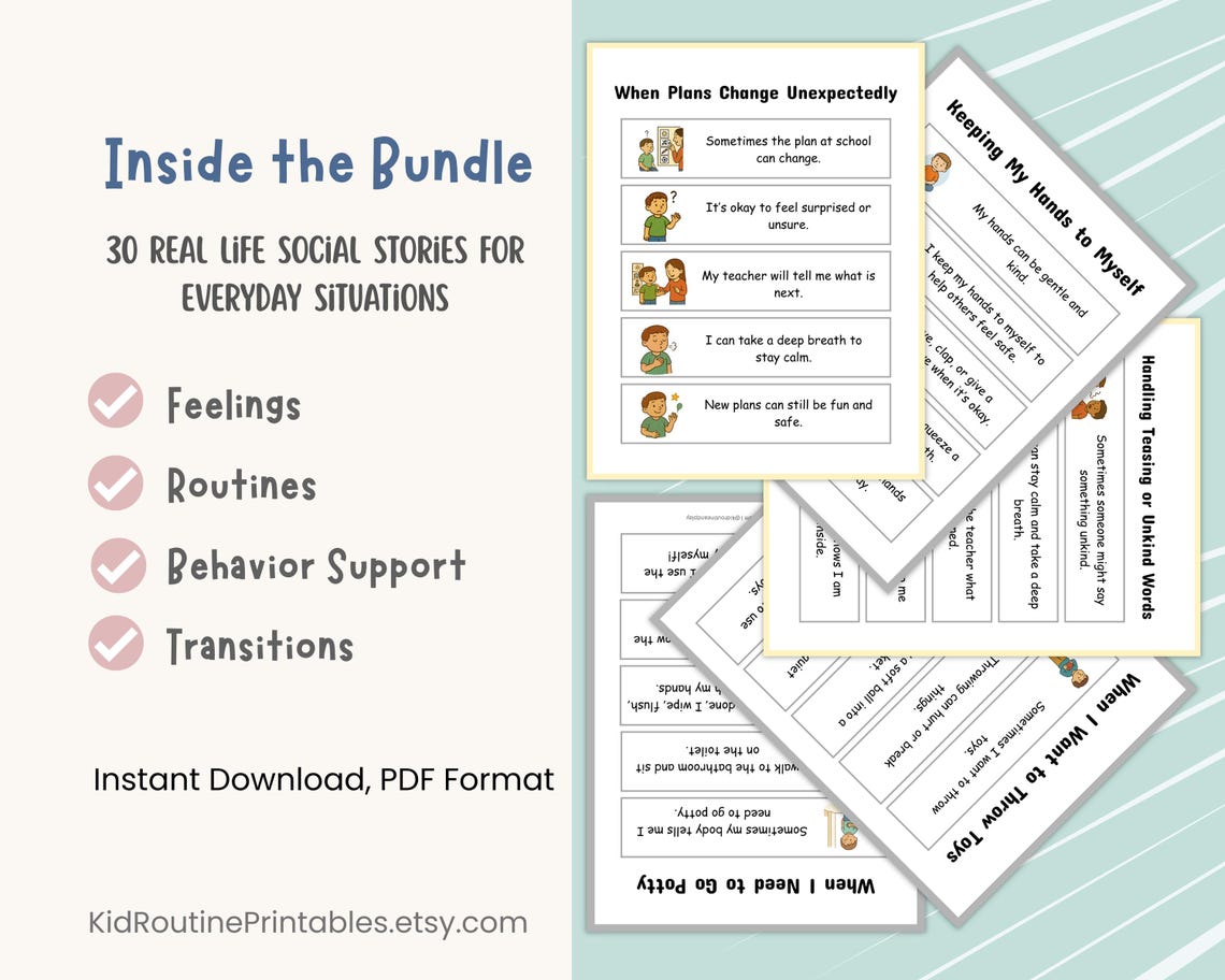 Social Stories Printable Bundle for Toddlers, Autism Classroom ...
