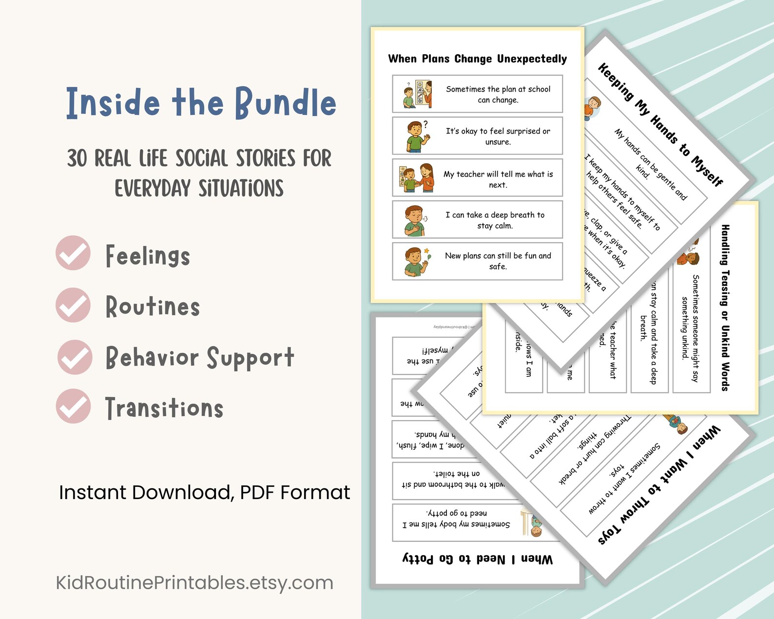Social Stories Printable Bundle for Toddlers, Autism Classroom ...